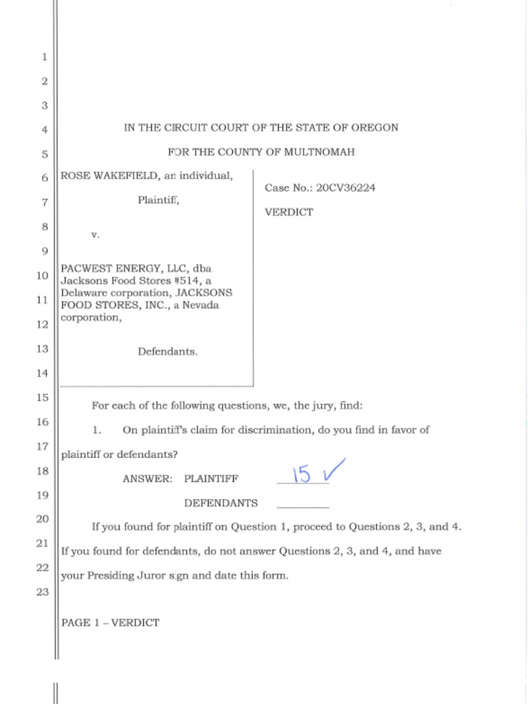 Verdict 20CV36224 Wakefield | PDF