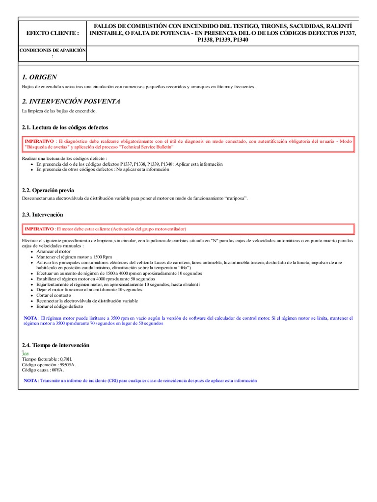 Fallos de Combustión: Códigos P1337-P1340 | PDF | Vehículos terrestres ...