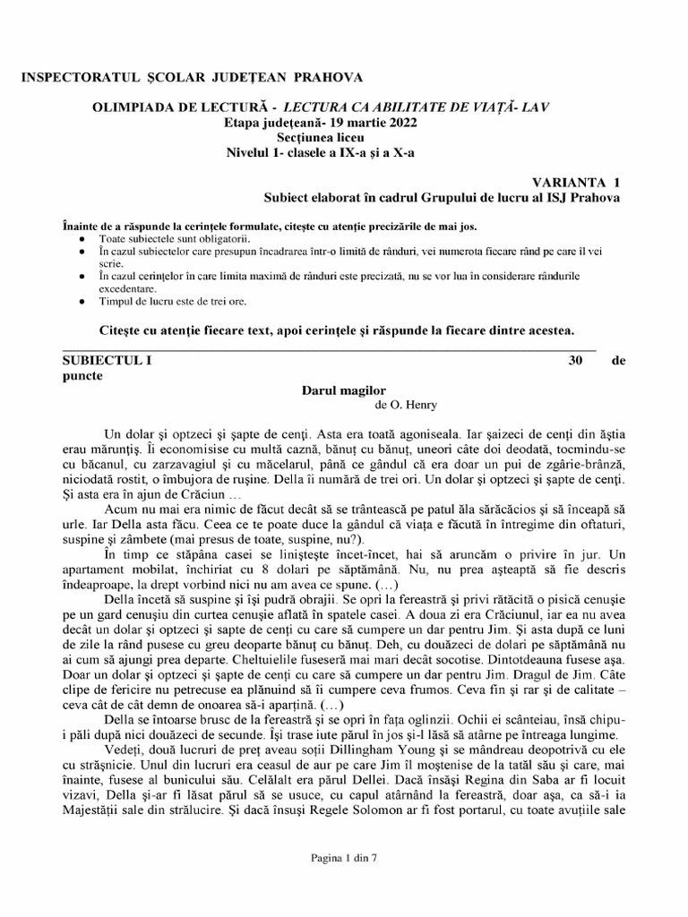 OLAV-subiect Judet - Nivelul 1 PDF | PDF