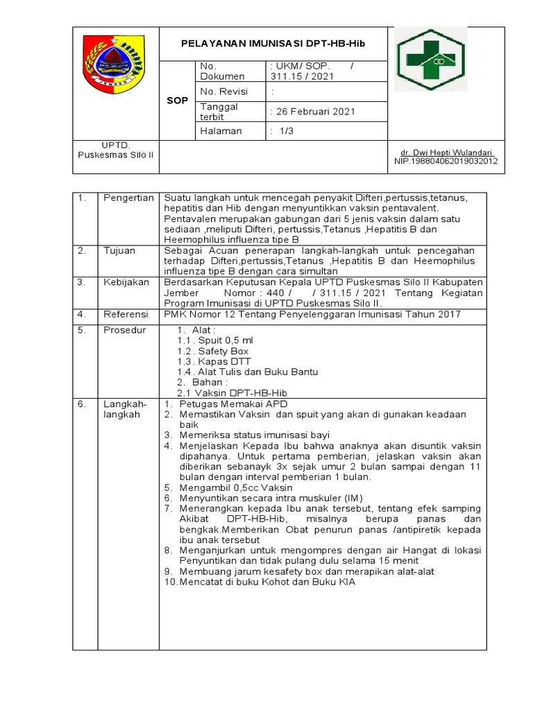 SOP Imunisasi DPT-HB-Hib Silo II | PDF | Sains & Matematika