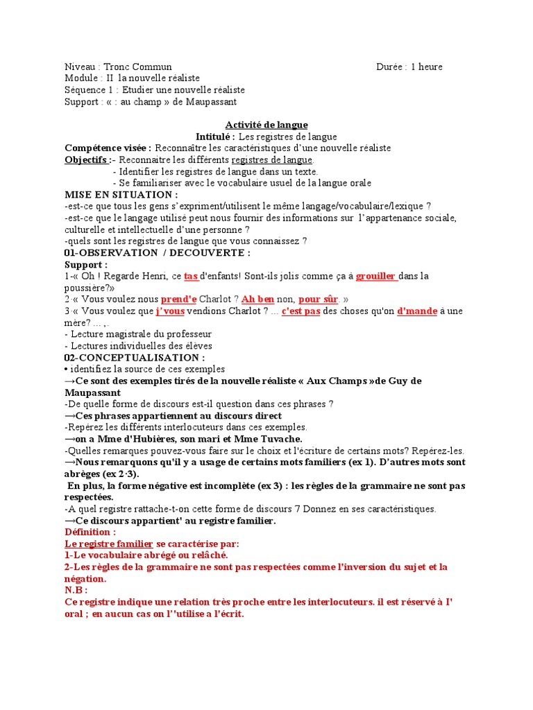 Les registres de langue en français | PDF | Lexique | Mécanique du langage