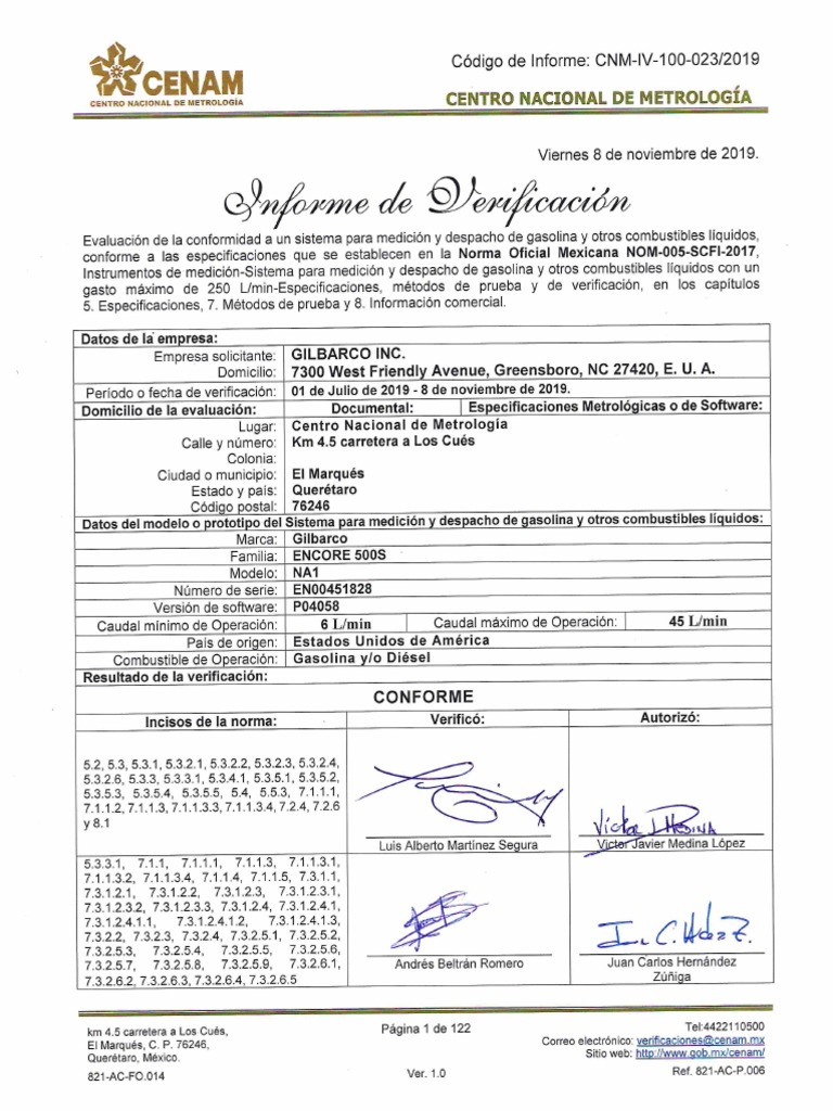 CNM-IV-100-023-2019 NAX Informe de Verificacion para Actualizar NOM-005-SCFI-2017 | PDF