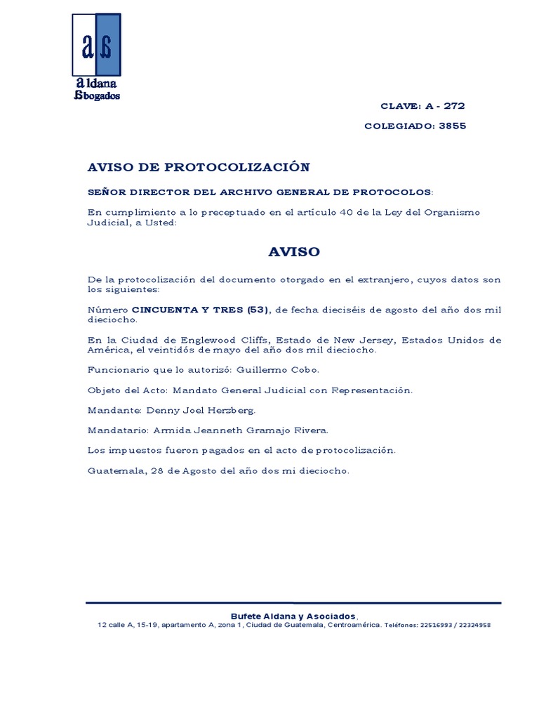 Aviso de Protocolizacion | PDF | Ley común | Justicia