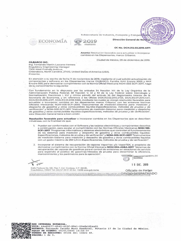 DGN.312.03.2019.4971 Resolucion para Actualizar NAX NOM-005-SCFI-2017 | PDF