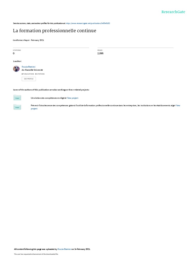 La Formation Professionnelle Continue en Algérie | PDF