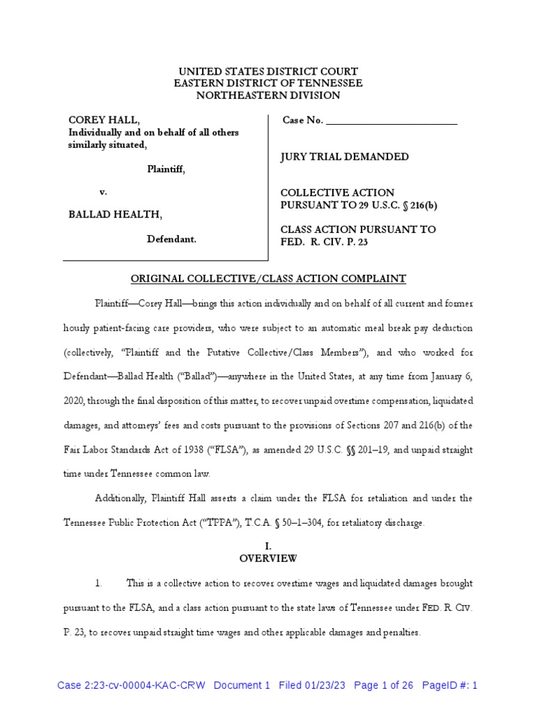 Corey Hall v. Ballad Health | PDF | Law | Politics