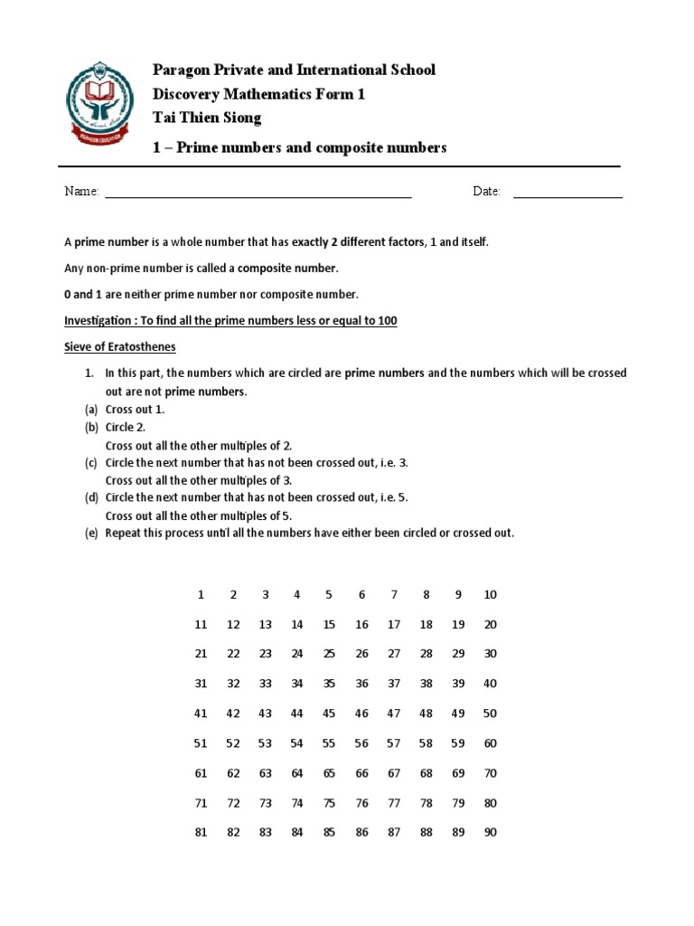 Finding Prime and Composite Numbers Using the Sieve of Eratosthenes ...