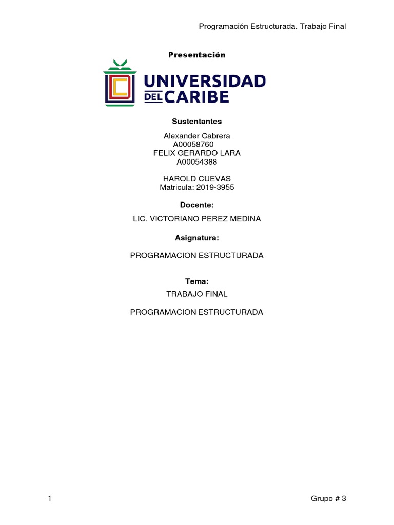 Trabajo Final Programacion Estructurada | PDF | Lenguaje de programación | Programación de ...