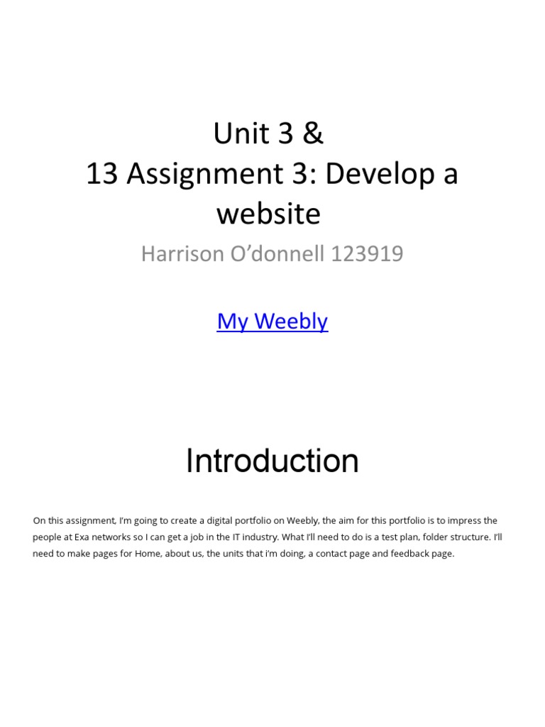 Unit 3 13 Assignment 3 Develop A Website Harrison Odonnell It Level 2 ...
