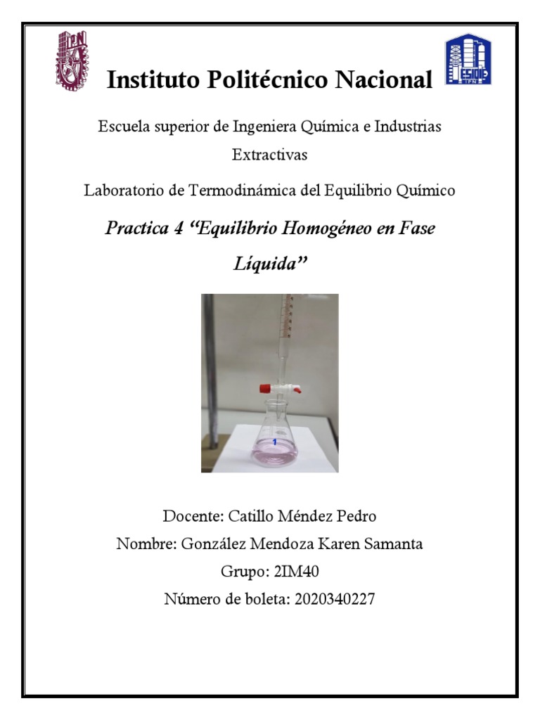Practica 4 Equilibrio Homogéneo en Fase Líquida" | PDF | Equilibrio ...