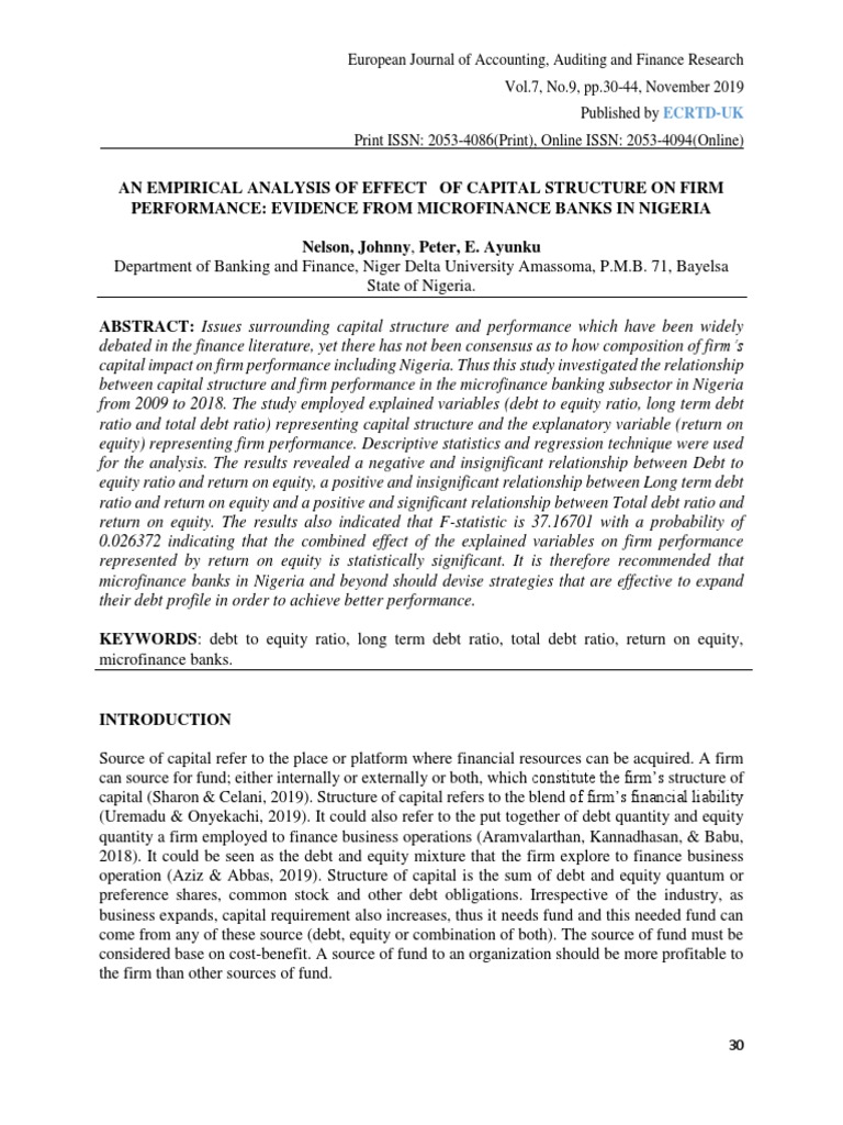 An Empirical Analysis of Effect of Capital Structure On Firm Performance | PDF | Capital ...