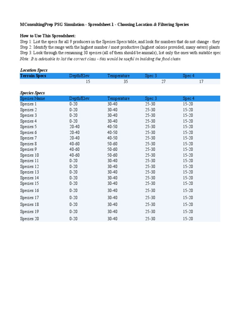 MCP PSG Spreadsheets v2.0 | PDF | Calorie | Predation