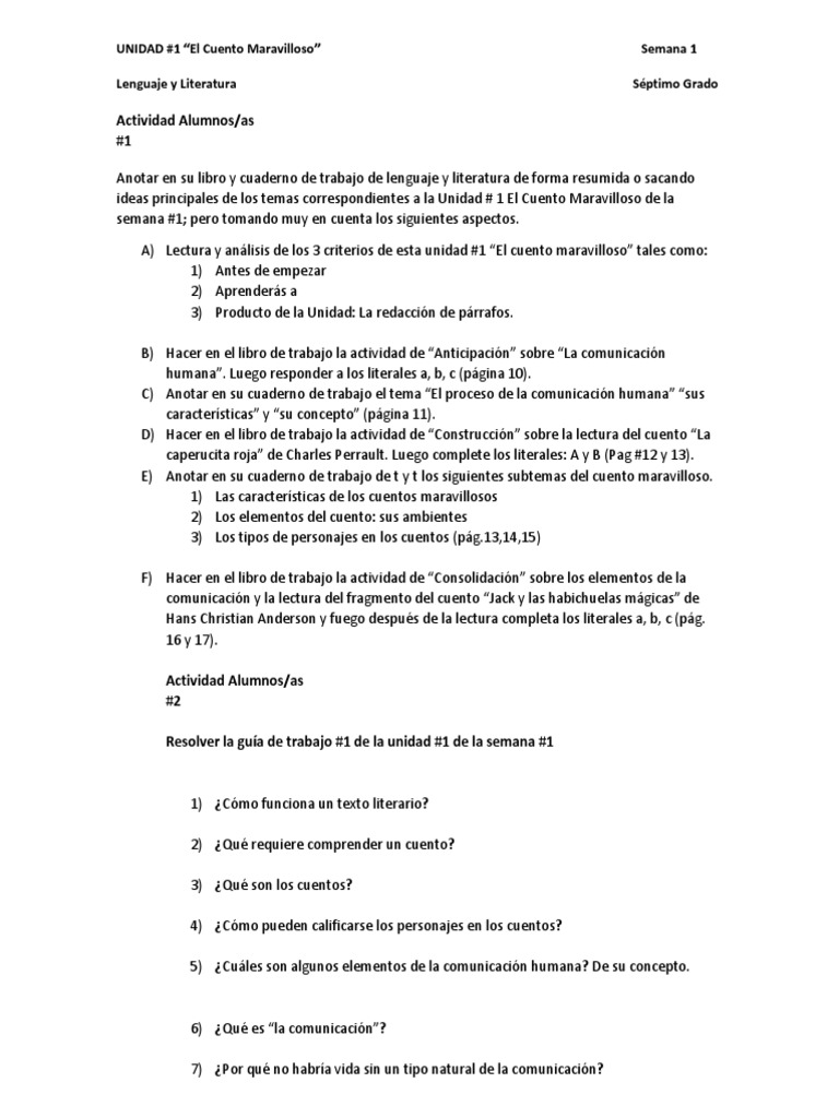 UNIDAD 1 Lenguaje 7° Profe Samuel | PDF | Comunicación | Cuentos