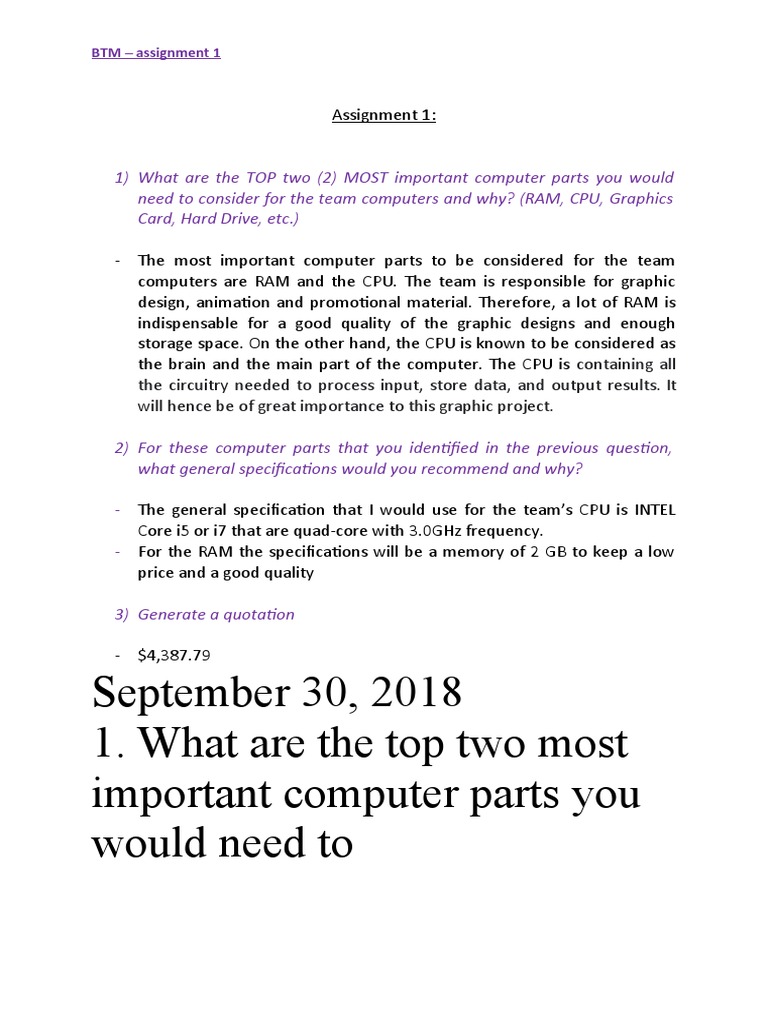 Recommendations for Computer Specifications to Support a Graphics ...