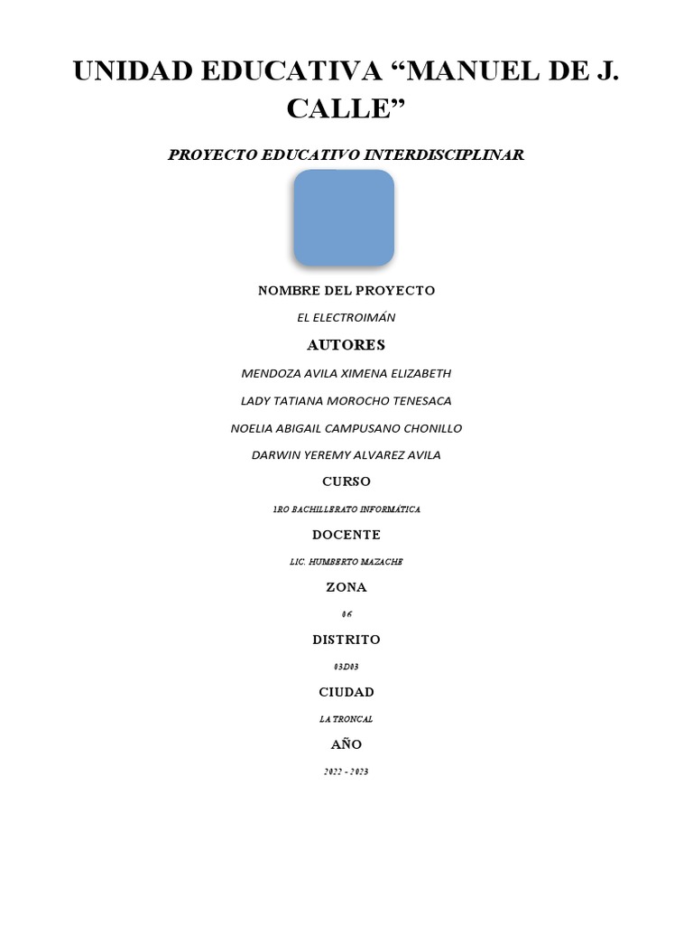 Formato Proyecto Educativo Ximena Mendoza. | PDF | Inductor | Magnetismo