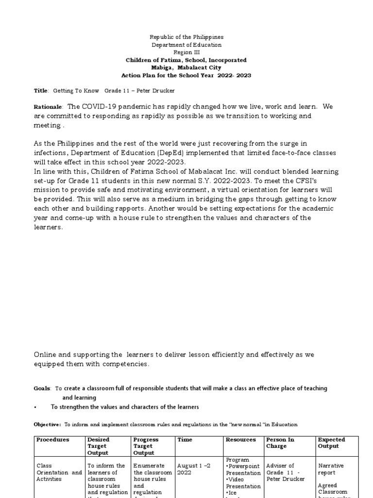 School Year Action Plan | PDF | Learning | Cognitive Science