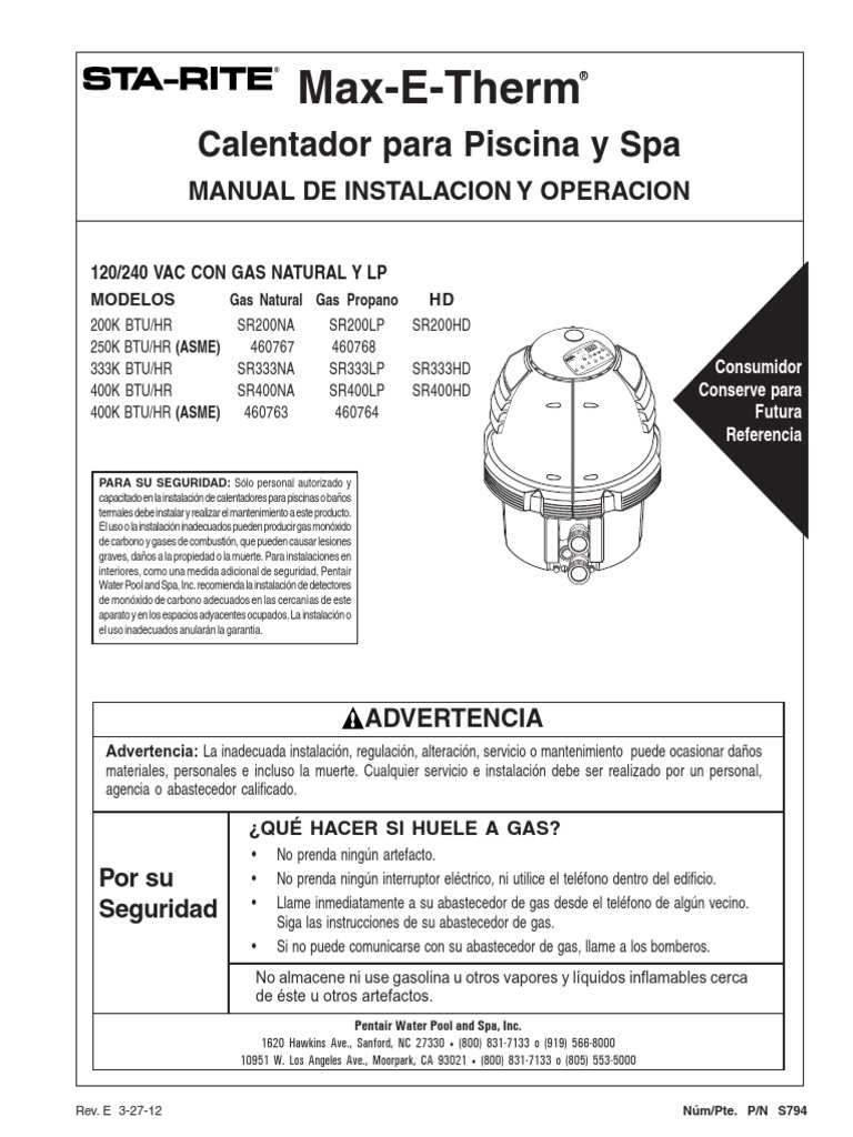 Manual Max-E-Therm | PDF | Agua | Intercambiador de calor