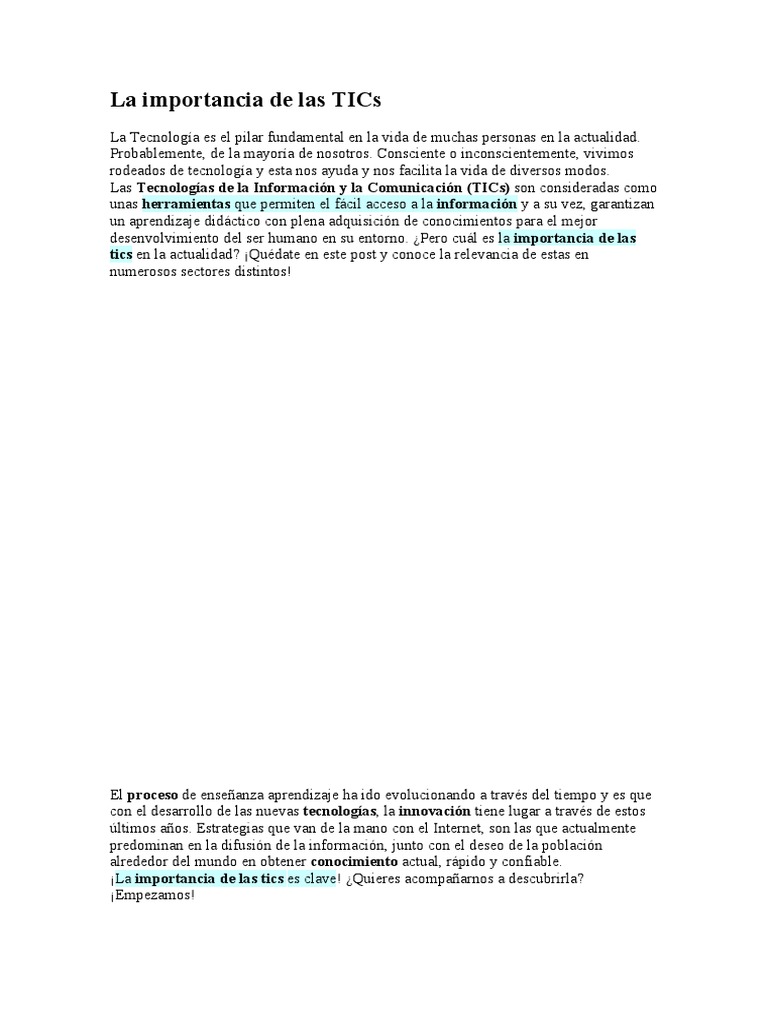 La Importancia de Las TICs 2 | PDF | Tecnología de información y comunicaciones | Método de ...
