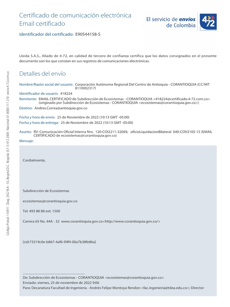 Certificado - Id90544158 - Cl418224 - Mail115332677 - CopyTo - 20221125u145u11267 - DocOK | PDF ...