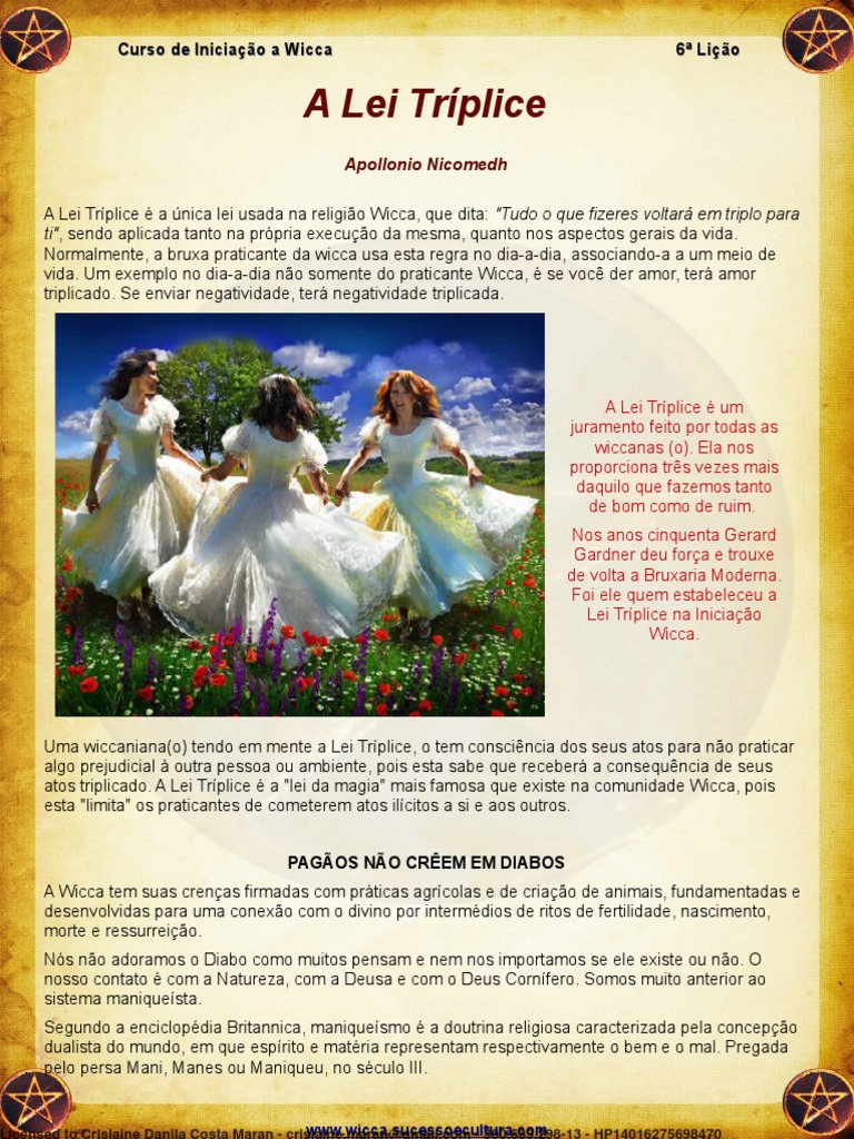 A Lei Tríplice na Wicca | PDF | Feitiçaria