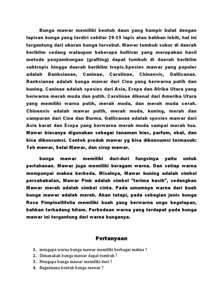 Deskripsi dan Ciri-Ciri Bunga Mawar | PDF | Griya & Taman | Sains ...