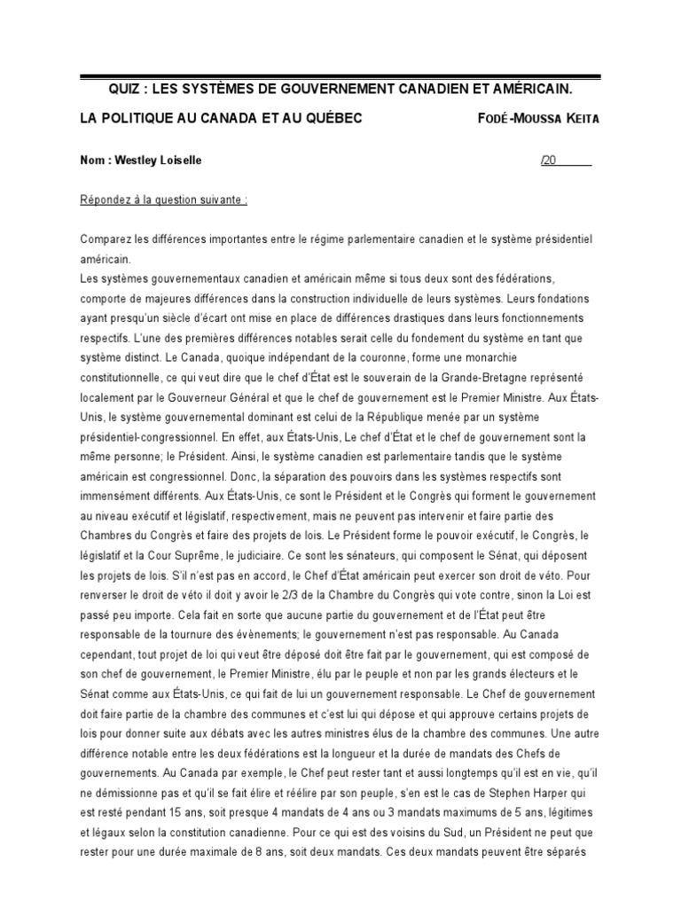 Comparaison des systèmes canadiens et américains | PDF | Gouvernement ...