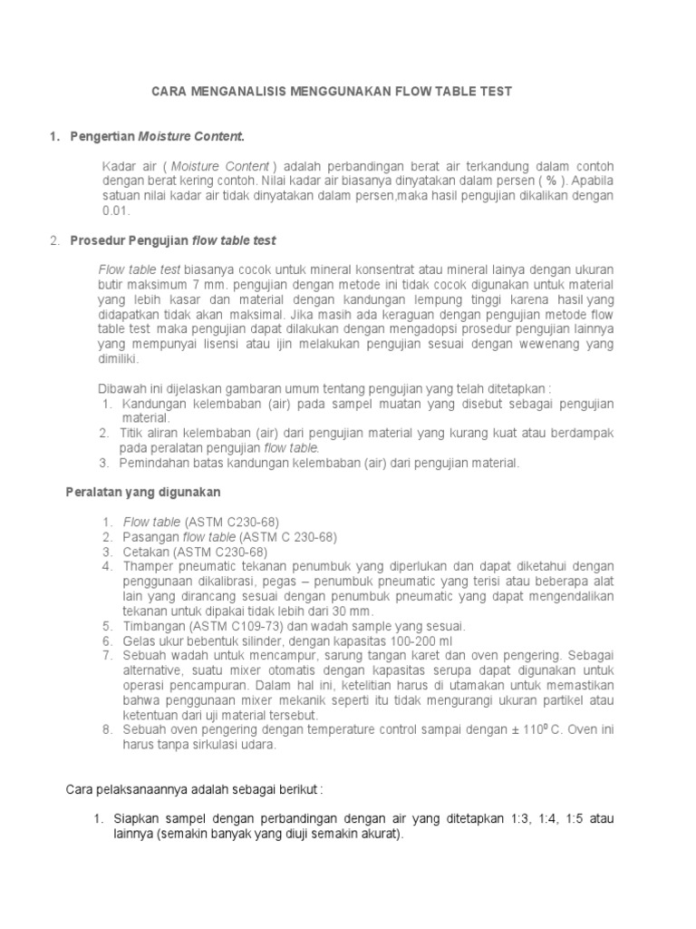 Prosedur Flow Table Pdf