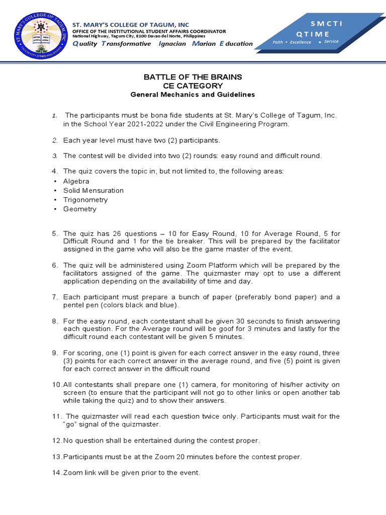 Quiz Bee Mechanics and Clincher Round | PDF | Career & Growth | Business
