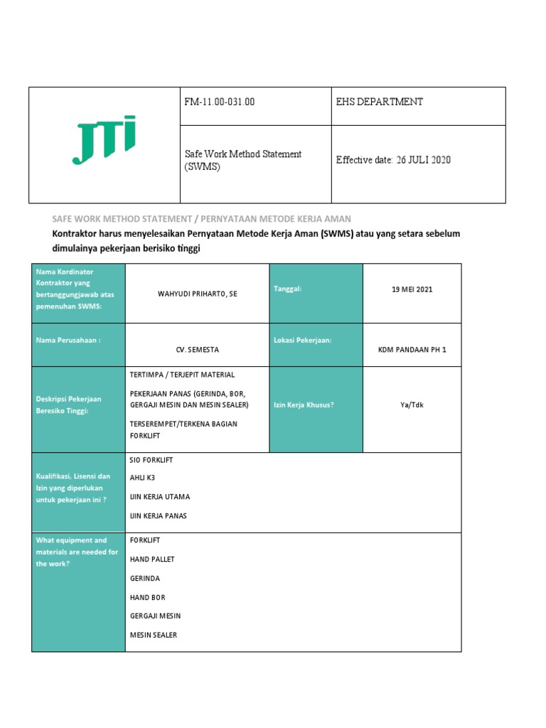 Swms Cv. Semesta PH 1 | PDF