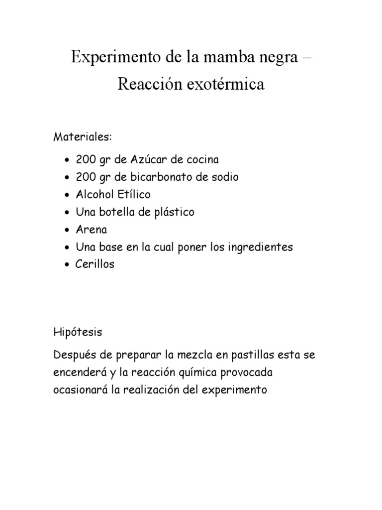 Experimento de La Mamba Negra | PDF | Cocina, comidas y vino | Ciencia y matemáticas
