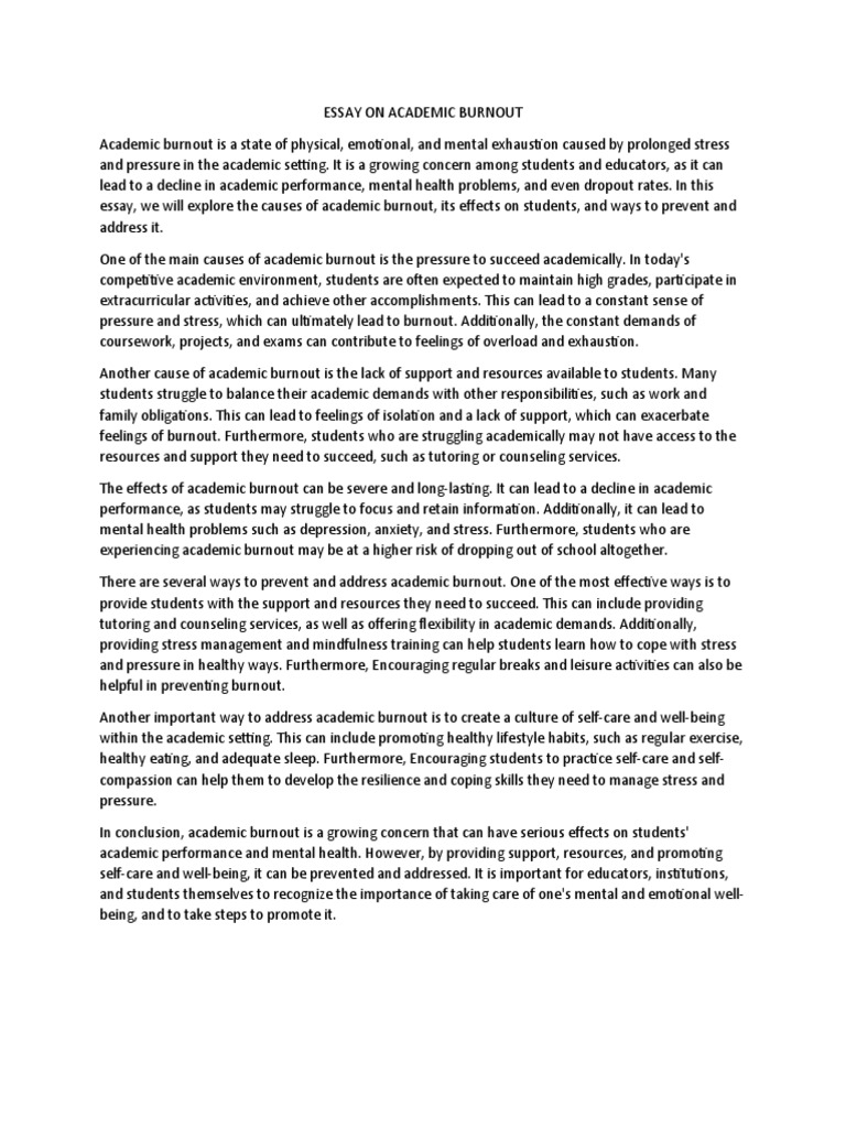 Essay On Academic Burnout Pdf Occupational Burnout Health Care