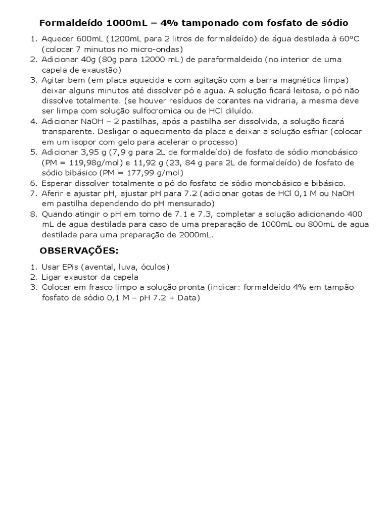 Receita Formaldeído | PDF