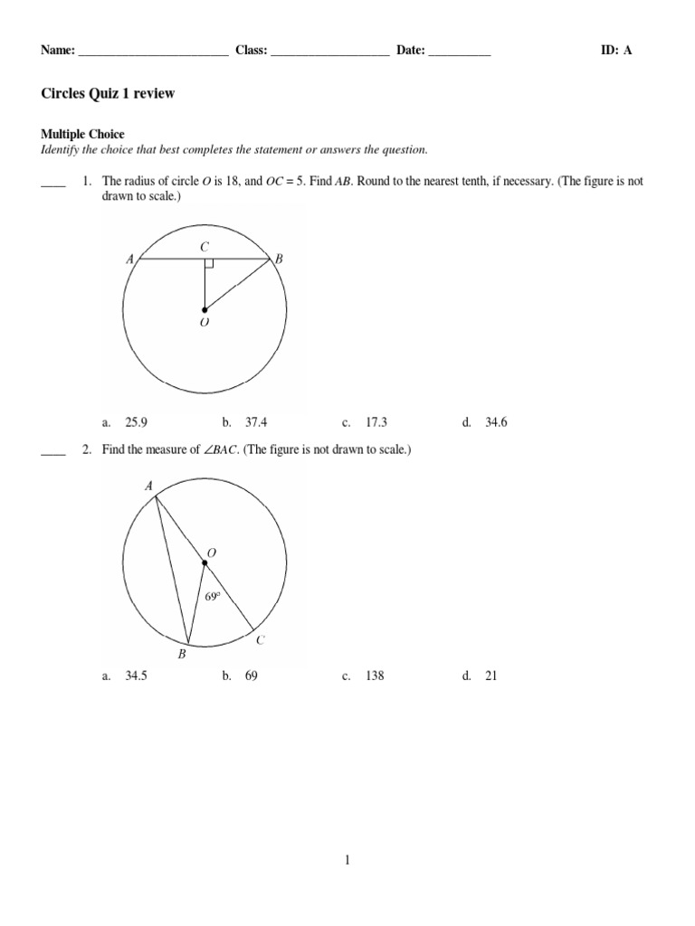 ExamView - Circles Quiz 1 Review | PDF | Geometry | Geometric Objects