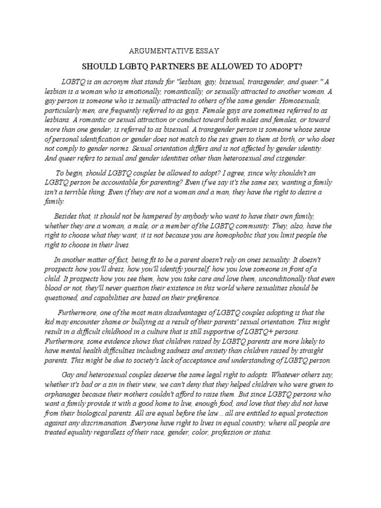 Argumentative Essay | PDF | LGBTQIA+ Studies | Lgbt