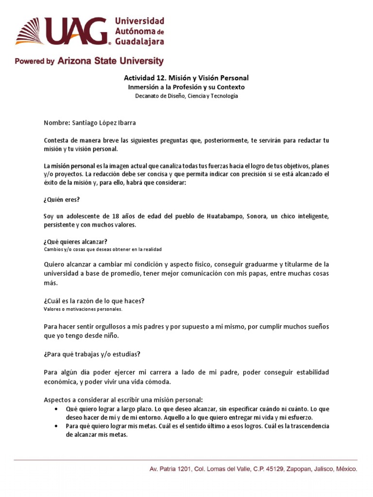 Misión Y Visión De Un Joven Emprendedor Pdf