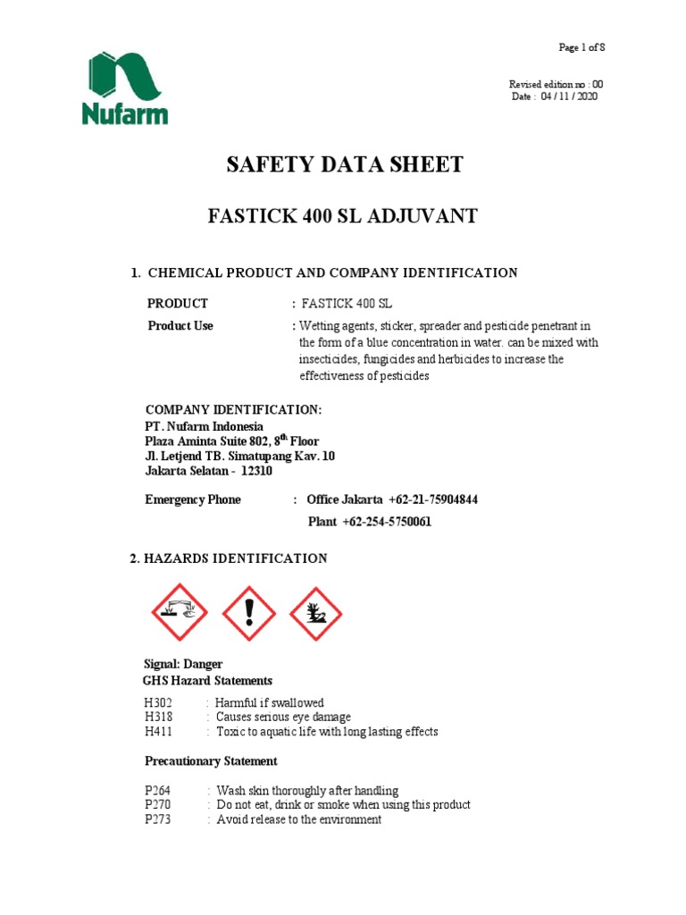 Msds Fastick 400 SL | PDF | Toxicity | Combustion