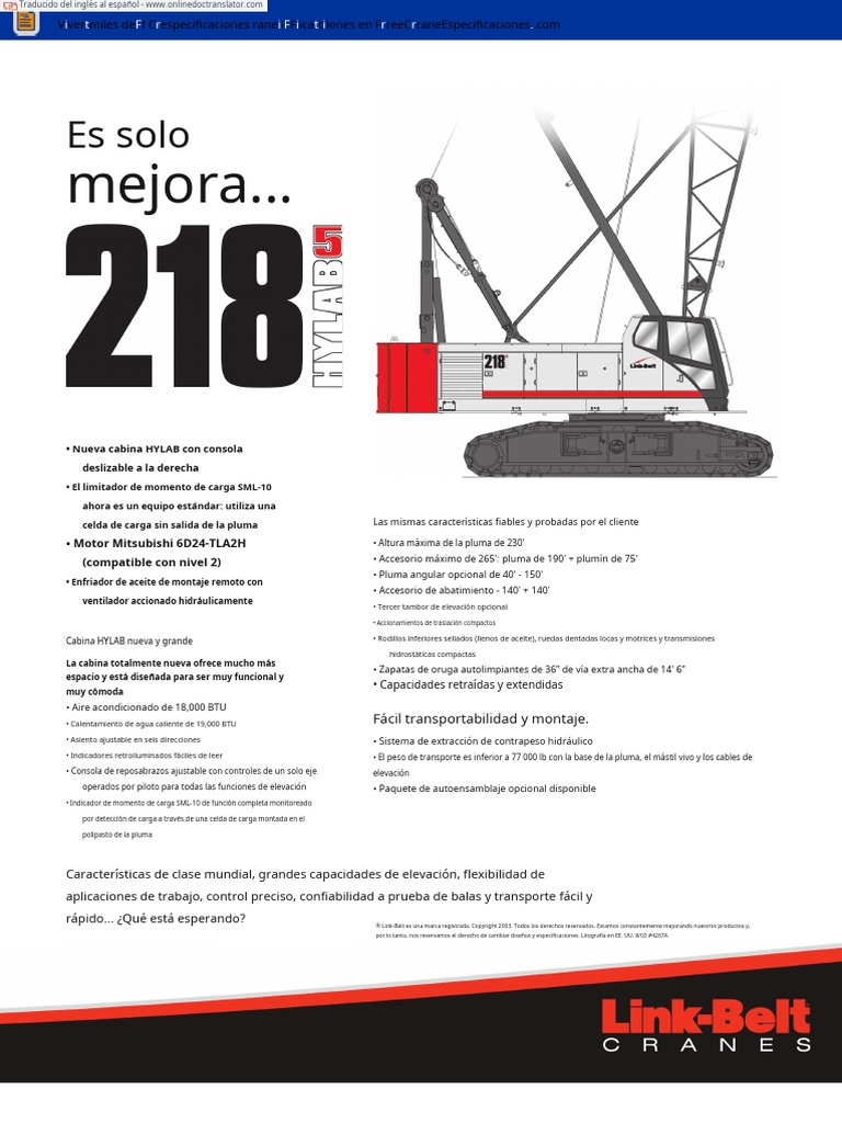 Link Belt 218 HYLAB 5 (1) .En - Es | PDF | Grúa (máquina) | Bienes ...