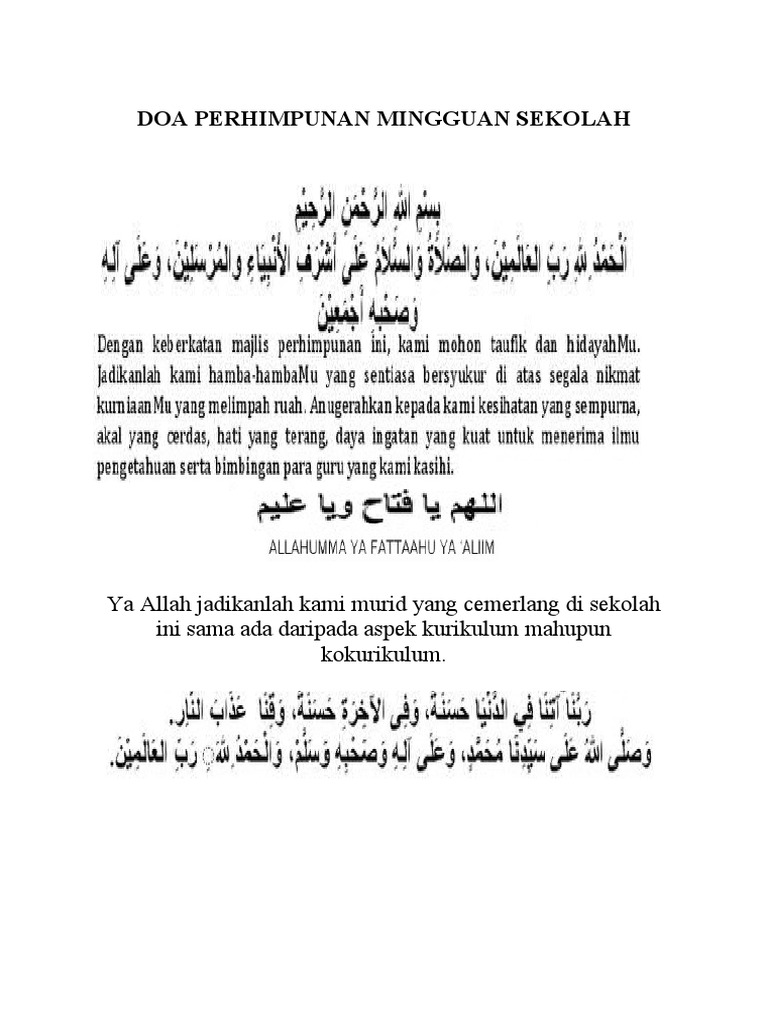 Doa Perhimpunan Mingguan Sekolah | PDF
