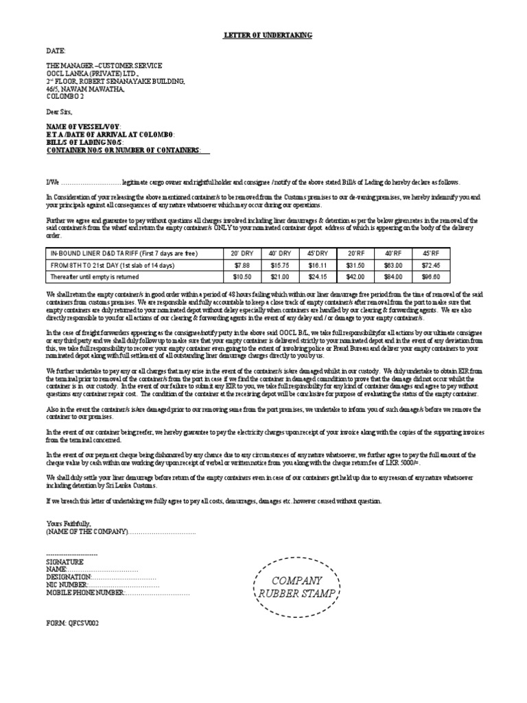 FCL Guarantee Form | PDF | Cheque | Receipt