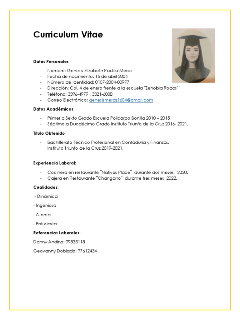 Curriculum Vitae de Genesis Padilla | PDF | Crecimiento personal y ...