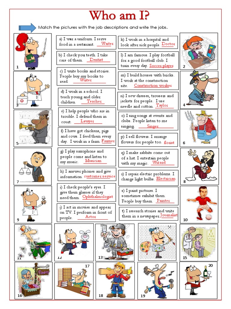 Jobs Worksheet-Who Am I | PDF | Clothing