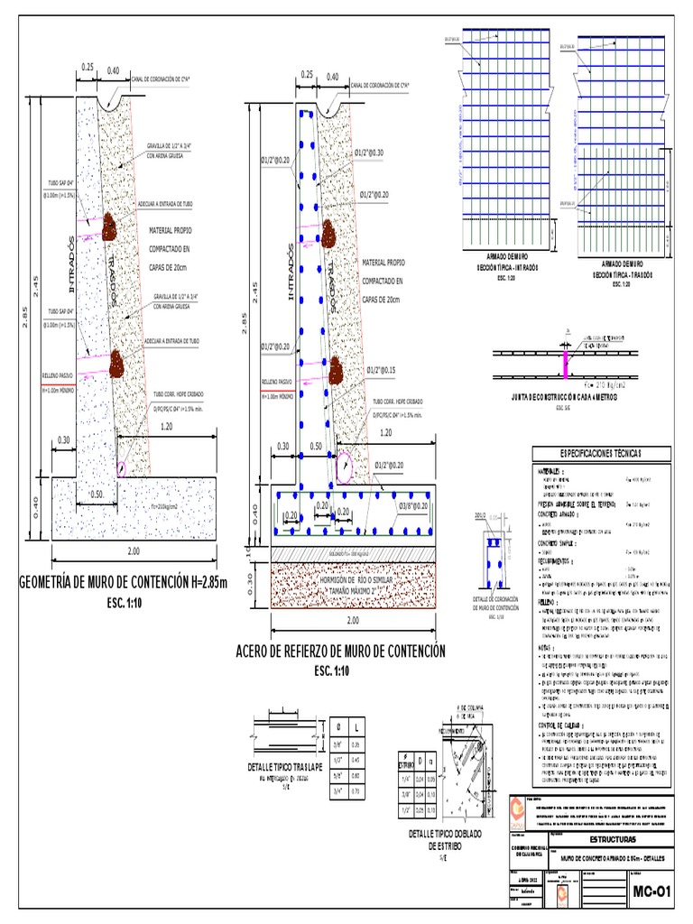 Muro de Contención - Armado-Muro 2.85m | PDF | Albañilería | Componentes