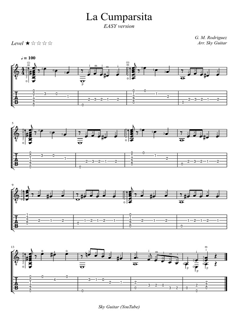 La Cumparsita EASY (Sky Guitar #79) L1 (TAB) | PDF