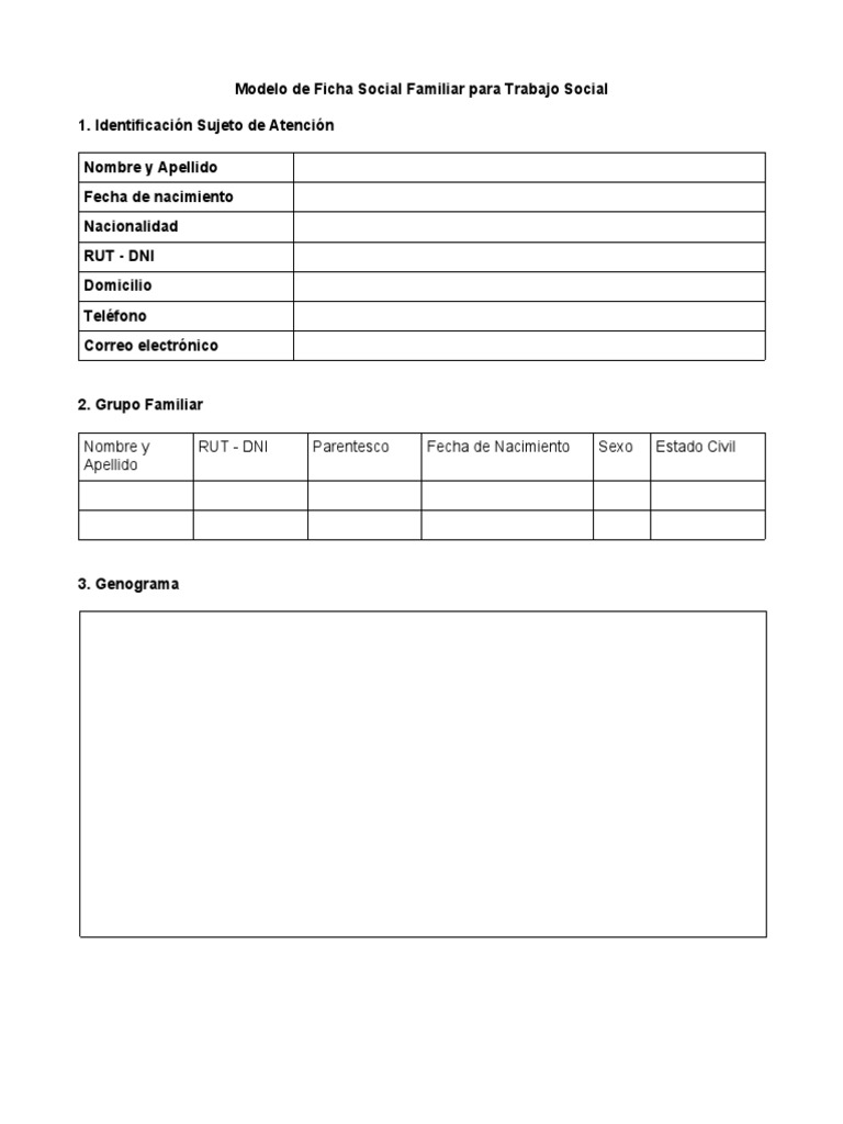 Modelo de Ficha Social Familiar para Trabajo Social | Descargar gratis ...