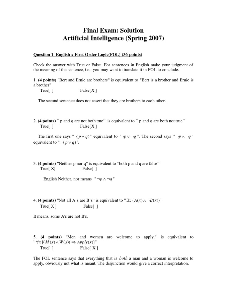 Final Examsolution Mathematical Logic Logic