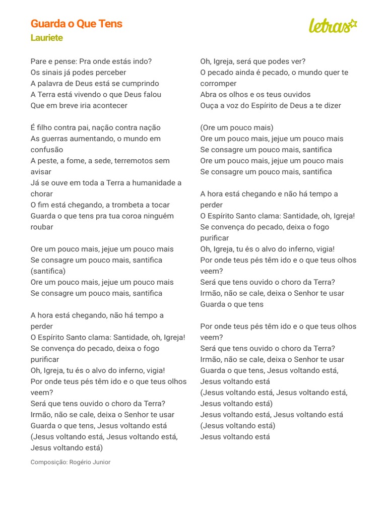 GUARDA O QUE TENS - Lauriete (Impressão) | PDF | Jesus | Espírito Santo ...