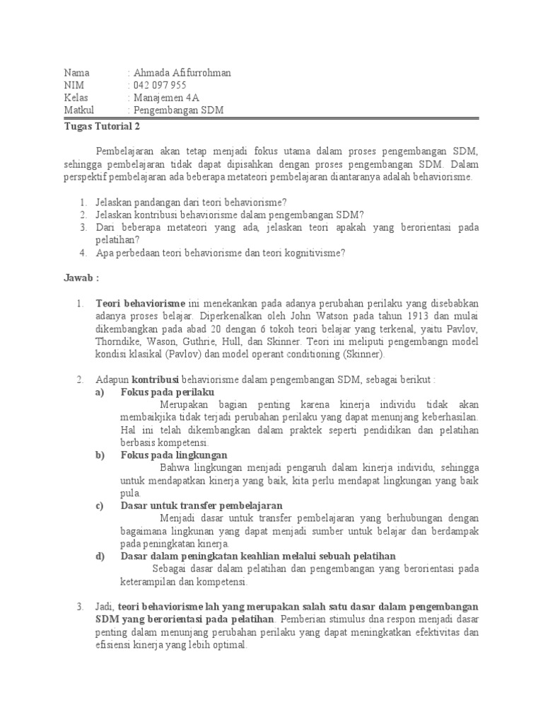 Tugas Tutorial 2 (Pengembangan SDM) | PDF