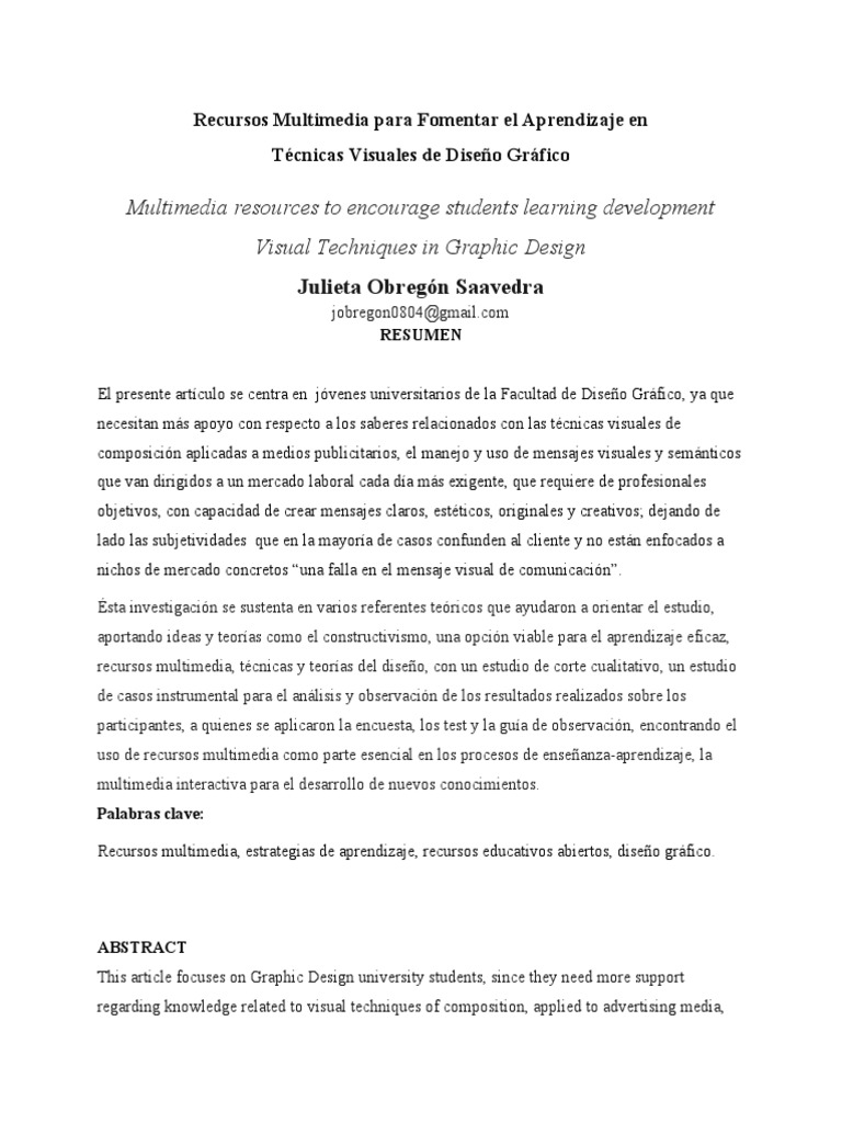 Recursos Multimedia para Fomentar El Aprendizaje en Tecnicas Visuales ...