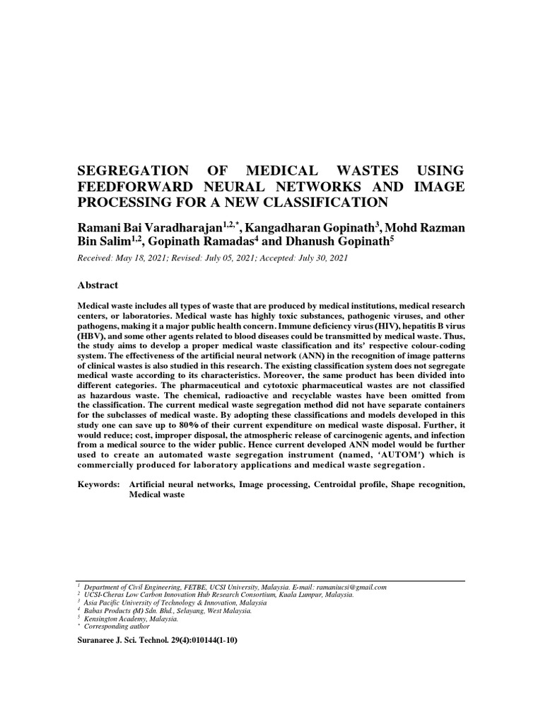 Medical Waste Segregation via ANN | PDF