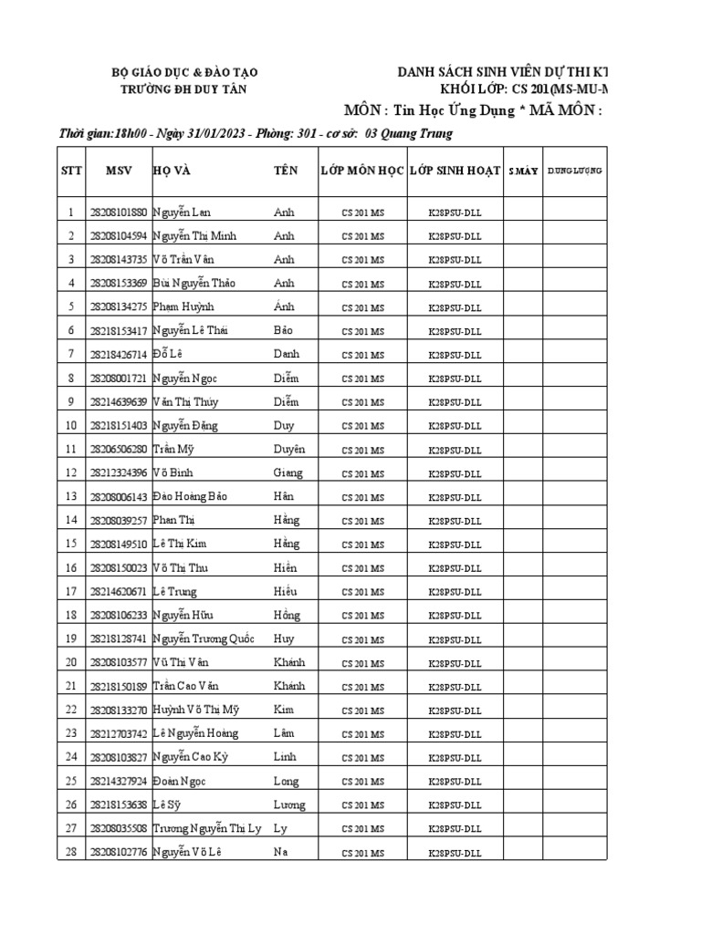Tin Học Ứng Dụng Cs 201 (Ms Mu Mw My Oa Oe Og) | PDF
